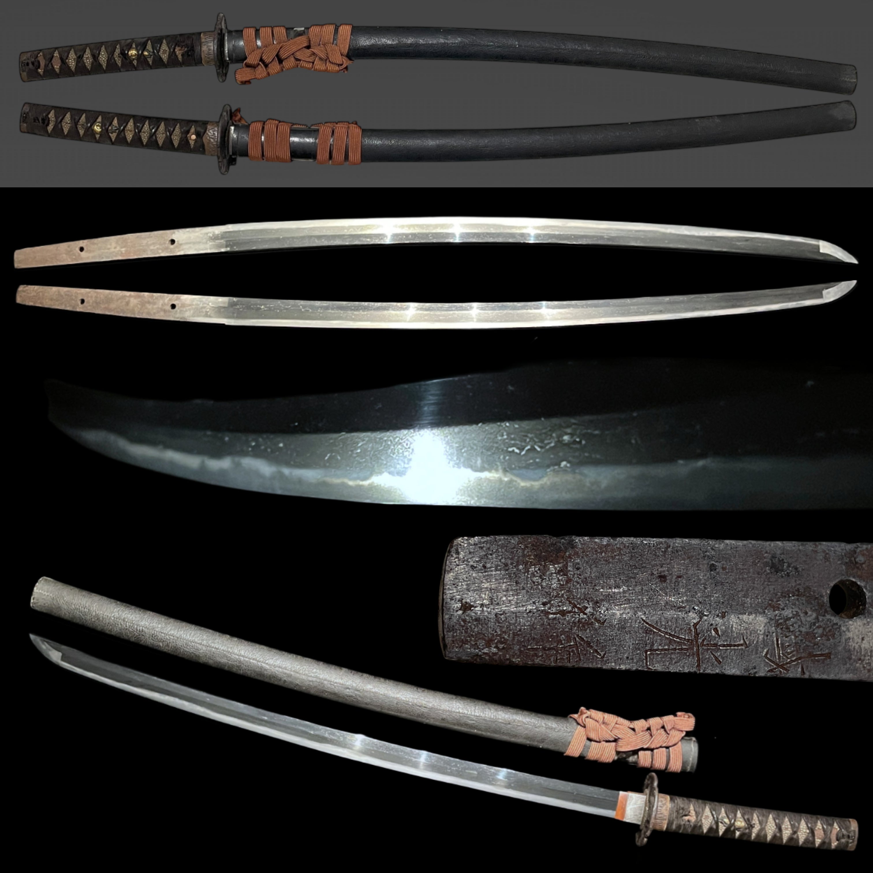 Morimitsu 盛光 signed KATANA, Shinchu Chirashi Tsuba 真鍮散鍔, with Shirasay ...